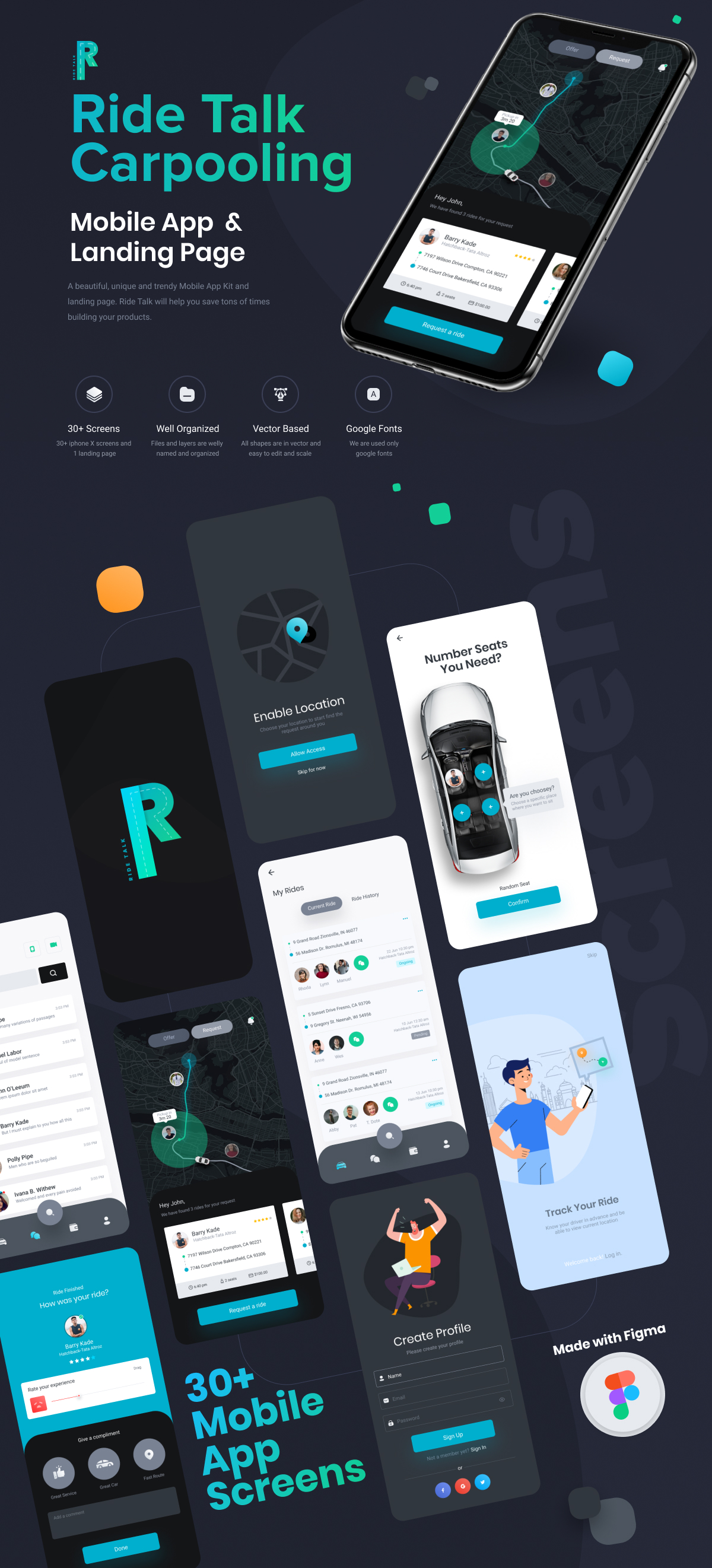 RideTalk | A Carpooling Mobile App and Landing Page Figma Template by WordPress-Studio